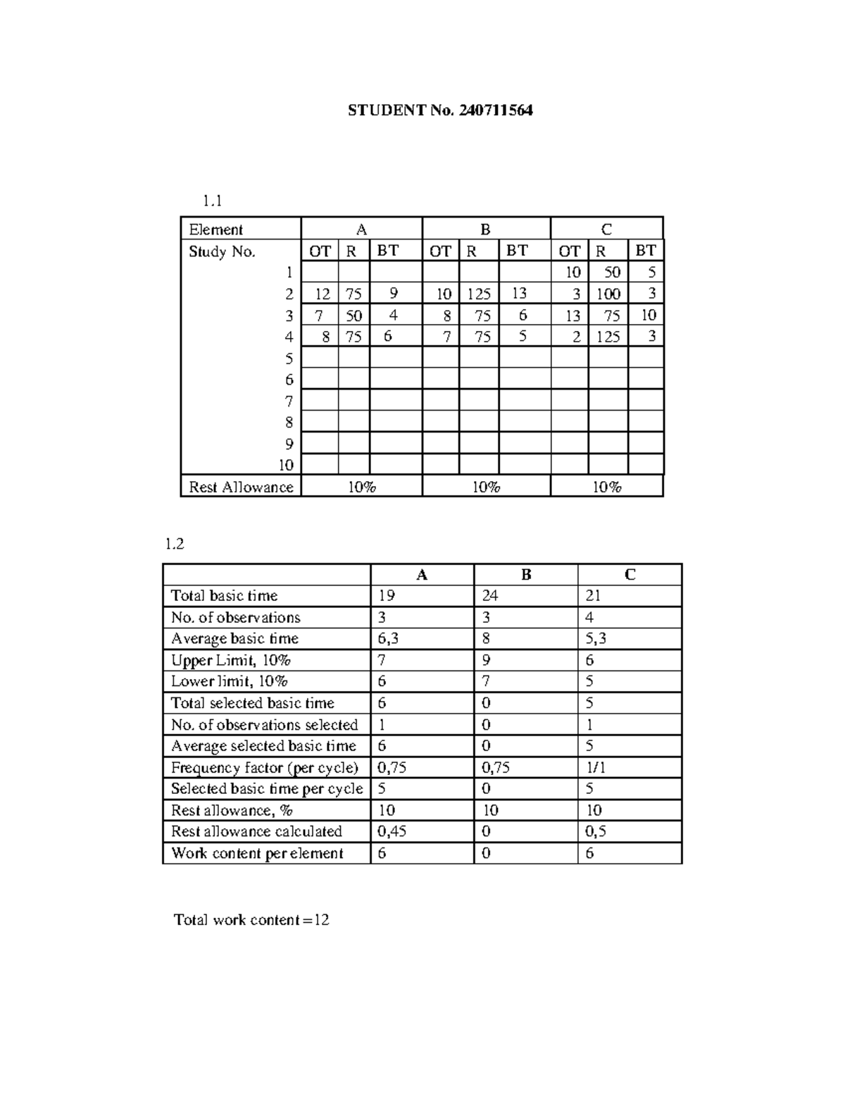 GA Assignment 2 (Practical ) - Element A B C Study No. OT R ####### BT ...