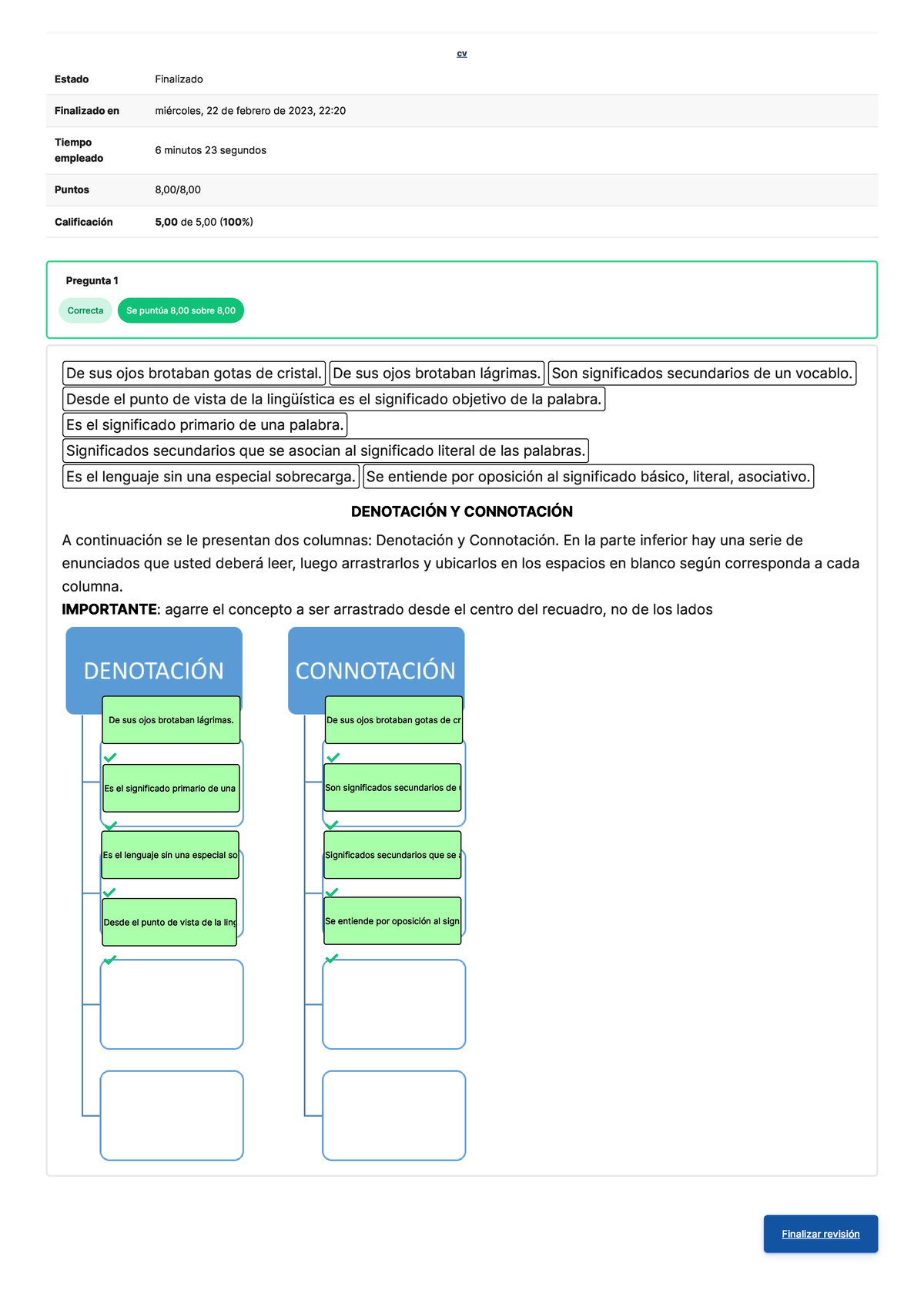 Actividad 6 - Arrastrar y soltar- Español - Comenzado el miércoles, 22 de febrero de 2023 , 22 ...