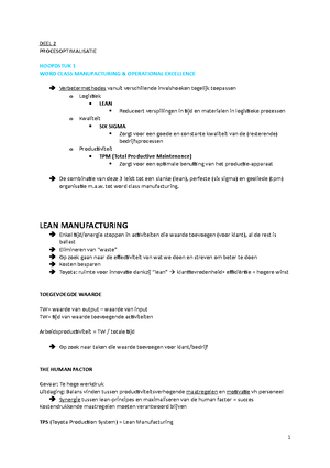 Procesanalyse samenvatting - PROCESANALYSE Hoofdstuk 1 Processen en ...