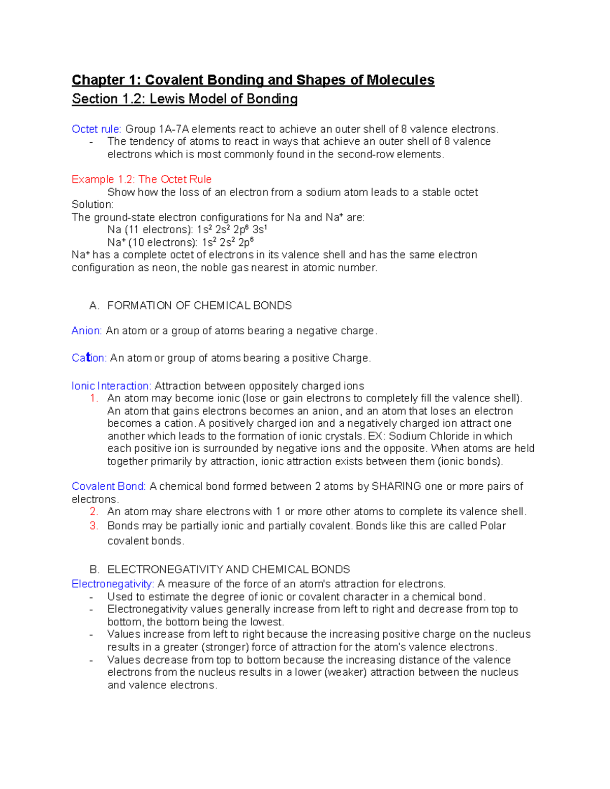Organic Chemistry Chapter 1, Section 1 - Chapter 1: Covalent Bonding ...