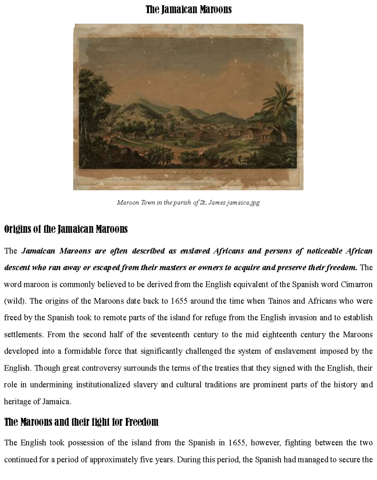 The Maroons edited final - The Jamaican Maroons Maroon Town in the ...