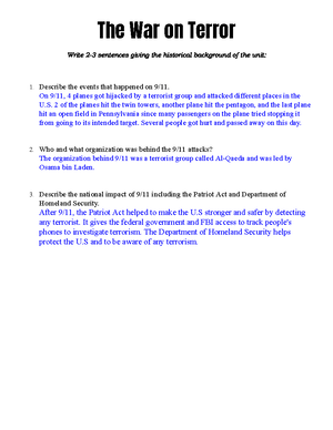 9/11 war on terror outline notes - ATTACKS ON SEPTEMBER 11, 2001: Watch ...