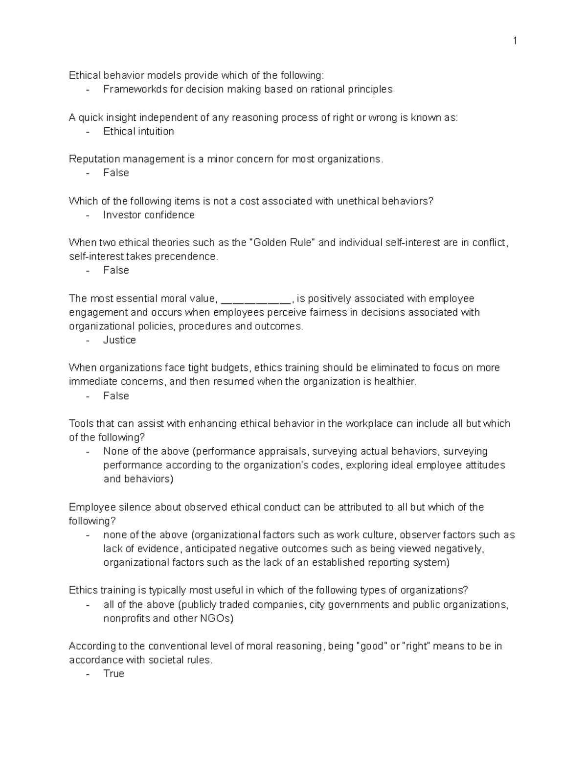 Ethics study guide - Every question from the self-quizzes and graded ...