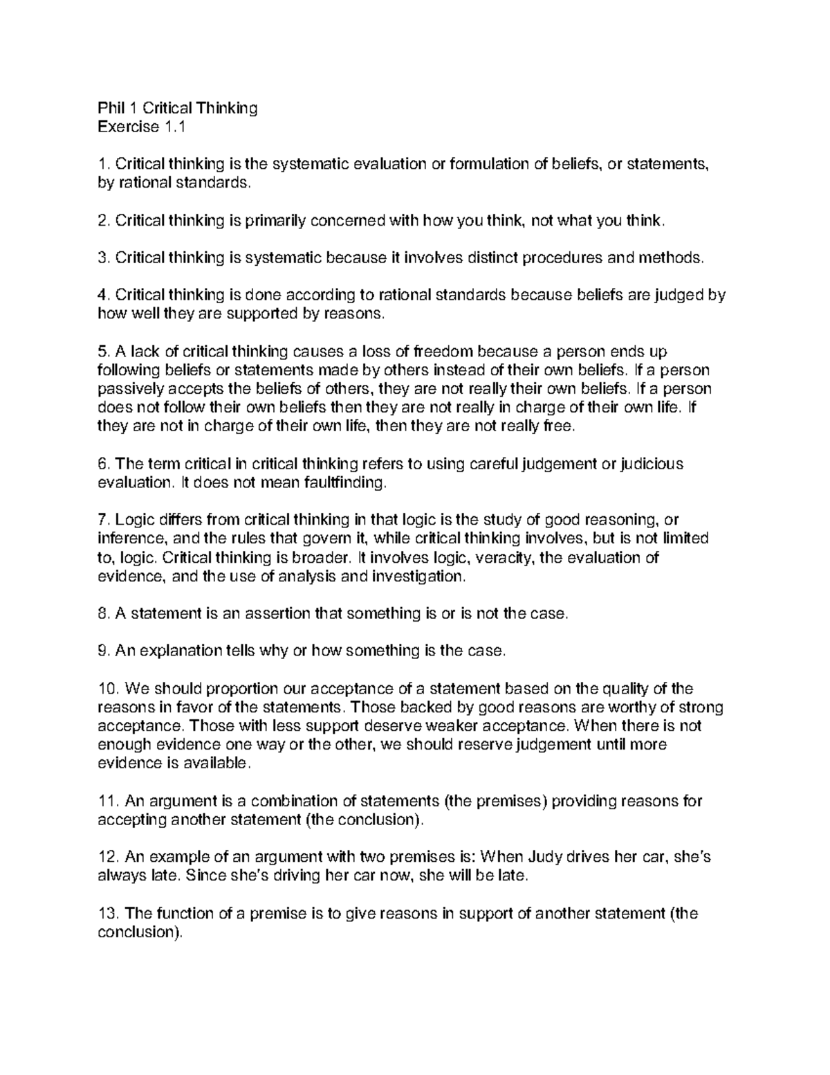 Critical Thinking Vaughn Exercise 1-1 - Phil 1 Critical Thinking ...