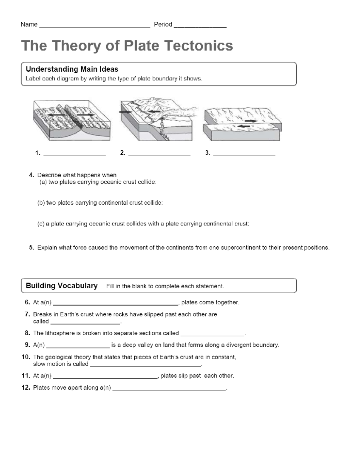 Theory of Plate Tectonics worksheet - Science Technology and Society ...