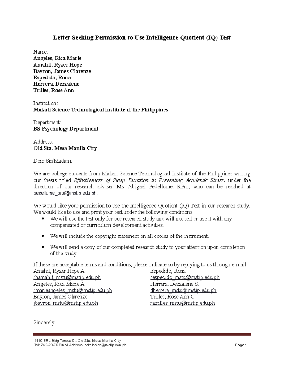 Appendix XII - Letter Seeking Permission to Use Research Instrument II ...