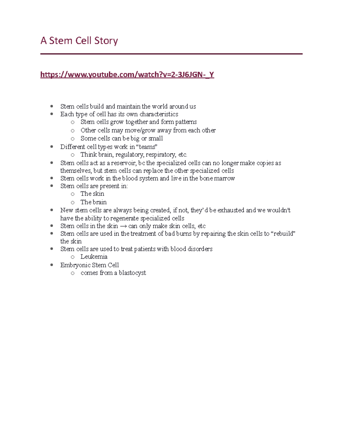 A Stem Cell Story - A Stem Cell Story youtube/watch?v=2-3J6JGN-_Y Stem ...