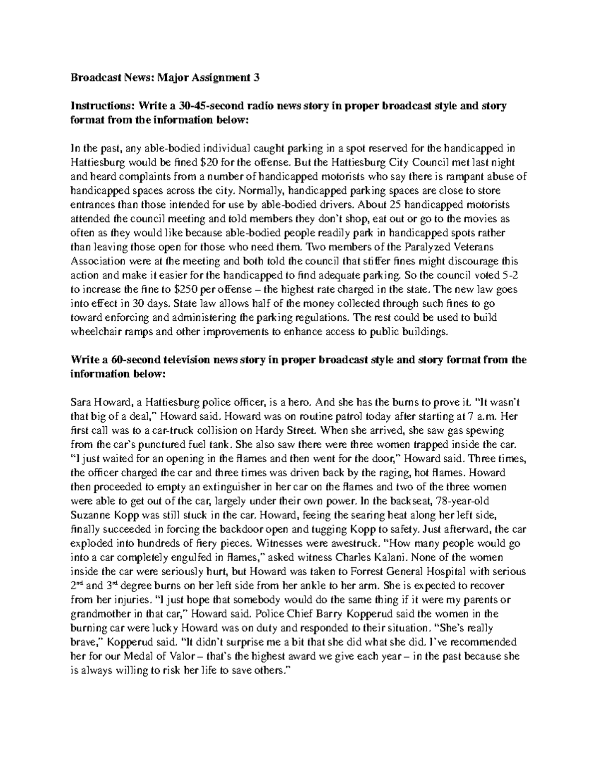 Major Assignment 4- Broadcast - Broadcast News: Major Assignment 3 ...