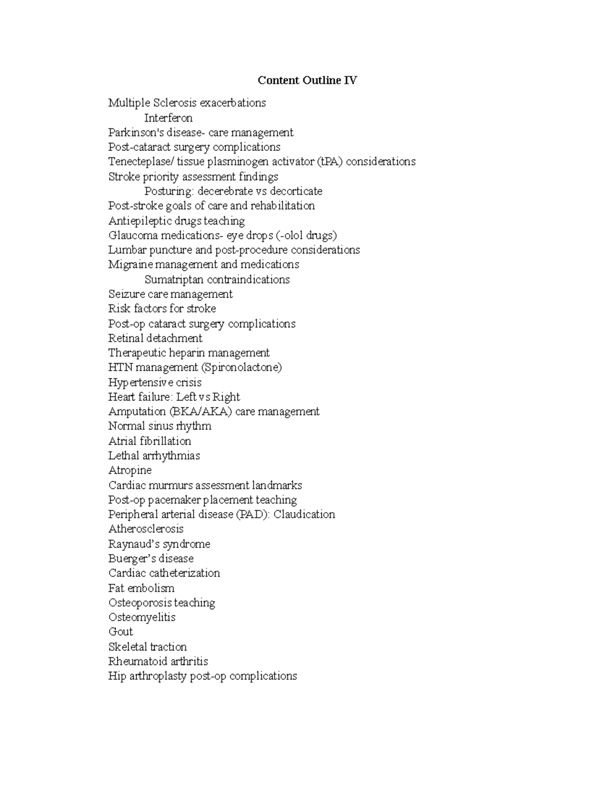 Content Outline IV - Content Outline IV Multiple Sclerosis ...