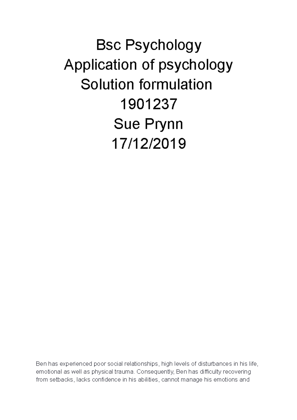 Solution Formulation - Bsc Psychology Application of psychology ...