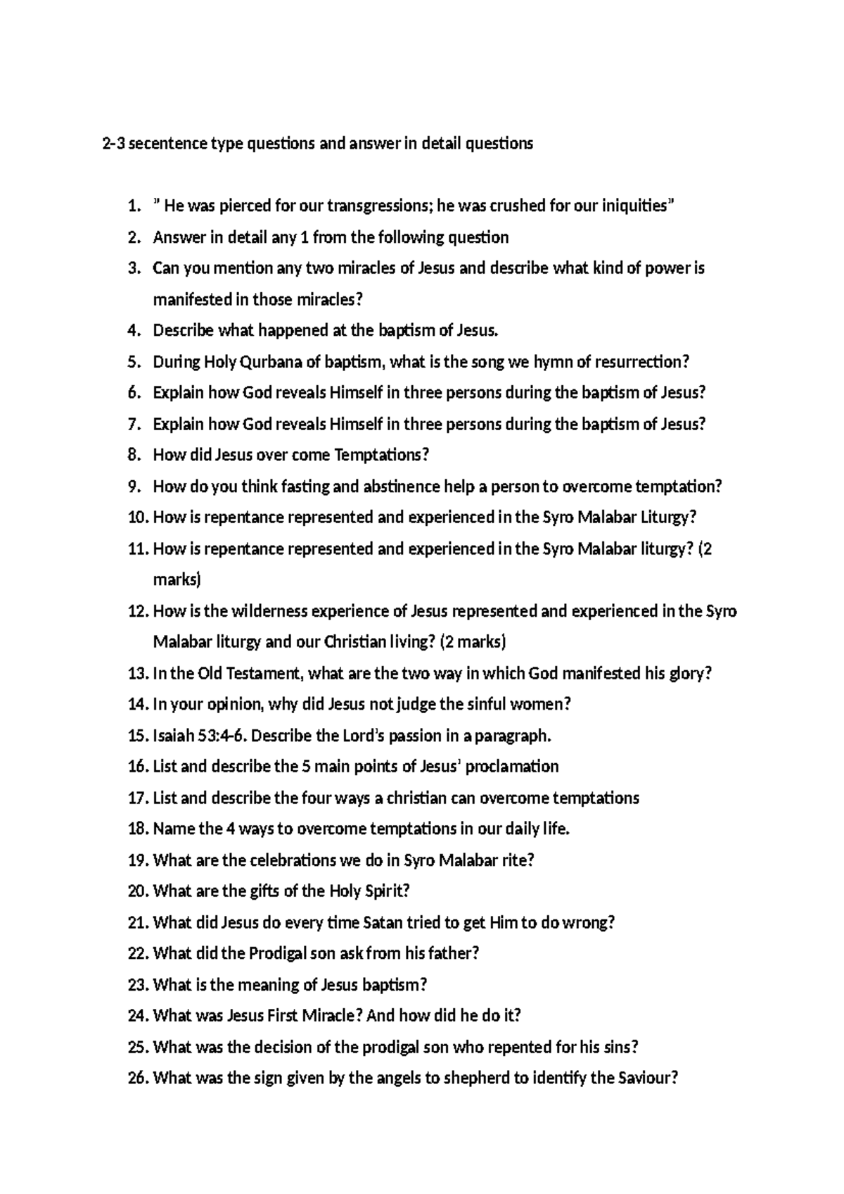 2-3 Sentence questions and in detail questions - 2-3 secentence type ...