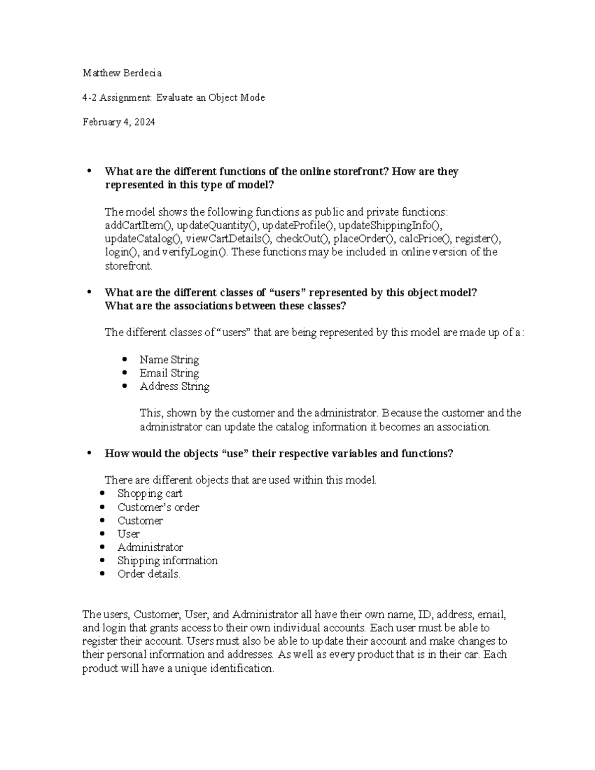 4 2 Assignment Matthew B Matthew Berdecia 4 2 Assignment Evaluate An Object Mode February 4