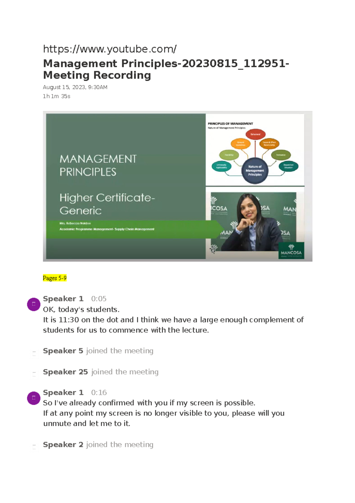 Management Principles unit 1 with notes - youtube/ Management ...