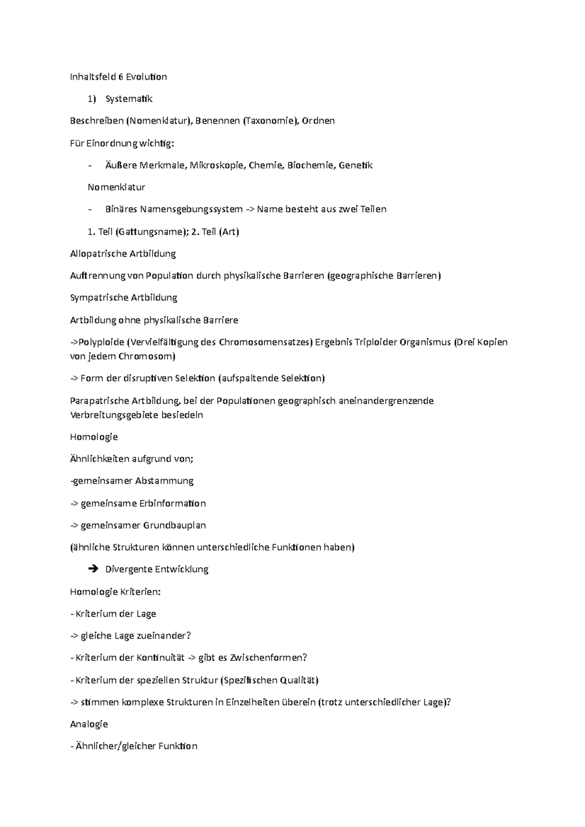 Inhaltsfeld 6 Evolution - Inhaltsfeld 6 Evolution Systematik Beschreiben (Nomenklatur), Benennen ...