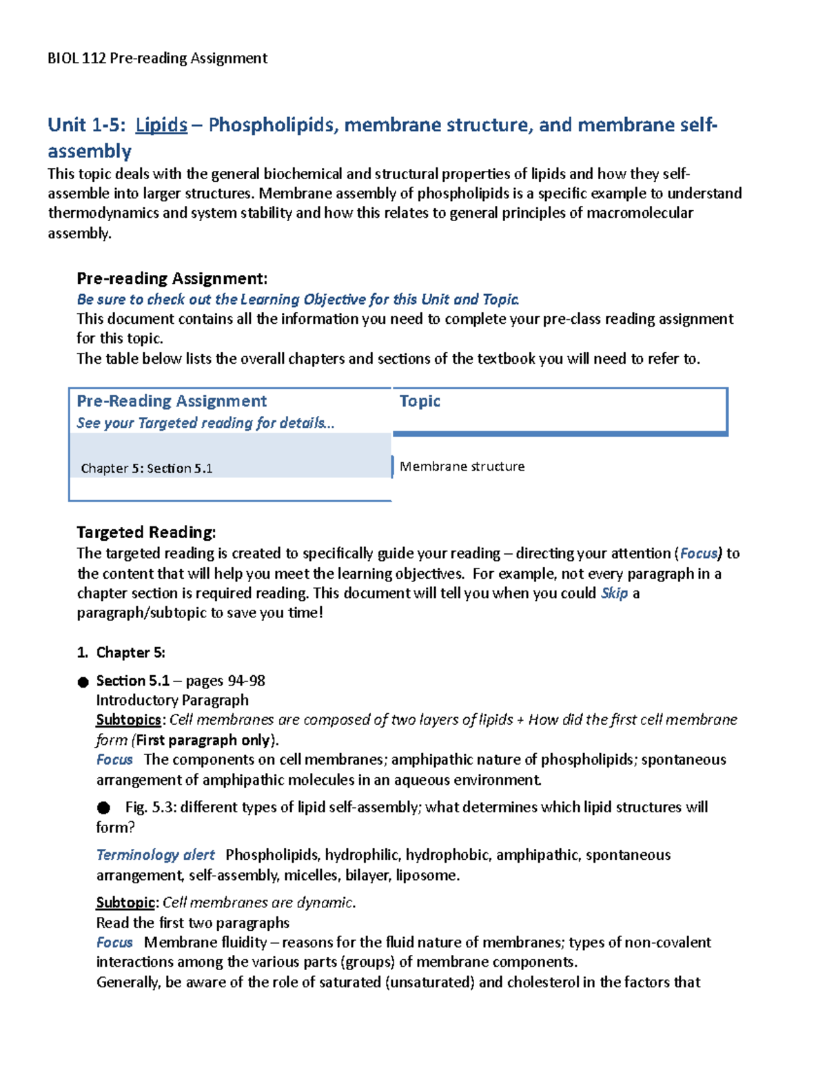 5 Unit 1.5 Lipids Membrane Structure Assembly (3ed) Student - BIOL 112 ...