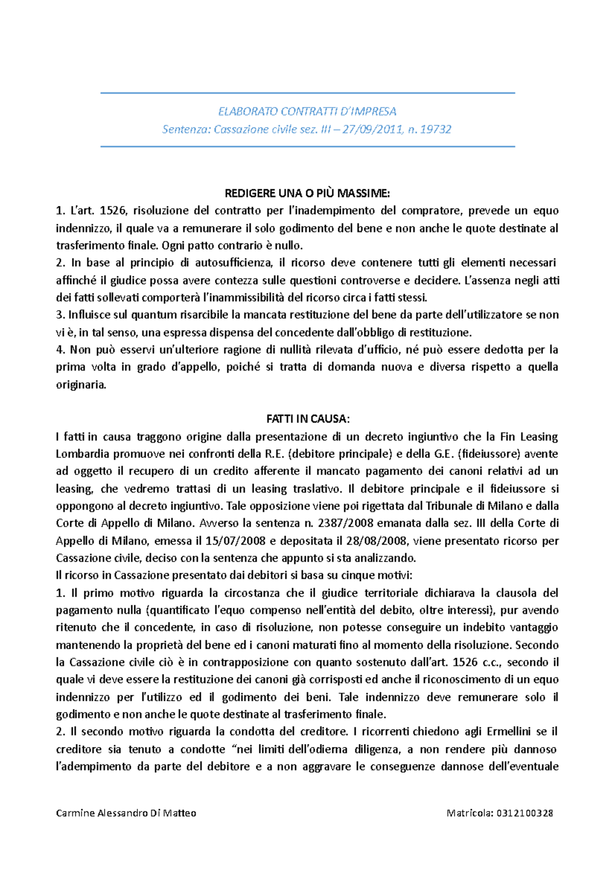 Elaborato contratti di impresa - Di Matteo - ELABORATO CONTRATTI D ...