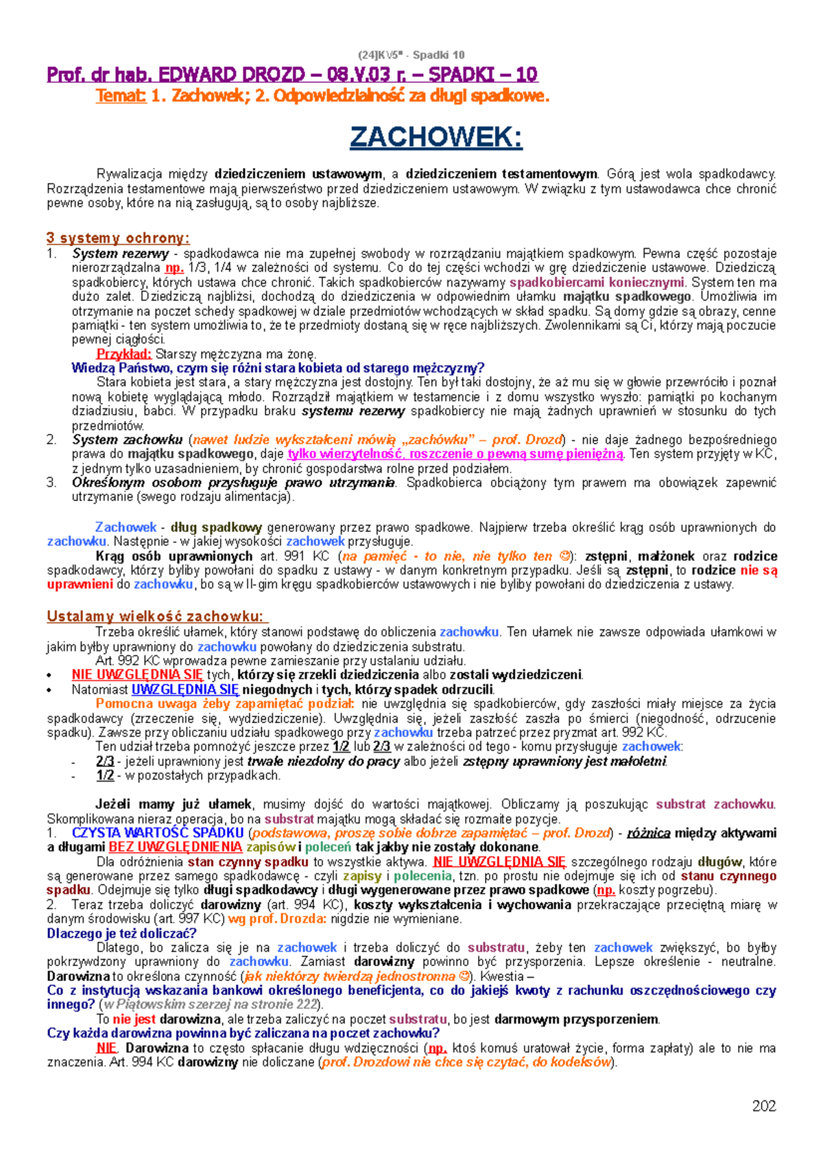 10.Wykład 08.V.03 - Spadki - ok - Prof. dr hab. EDWARD DROZD – 08.V r ...