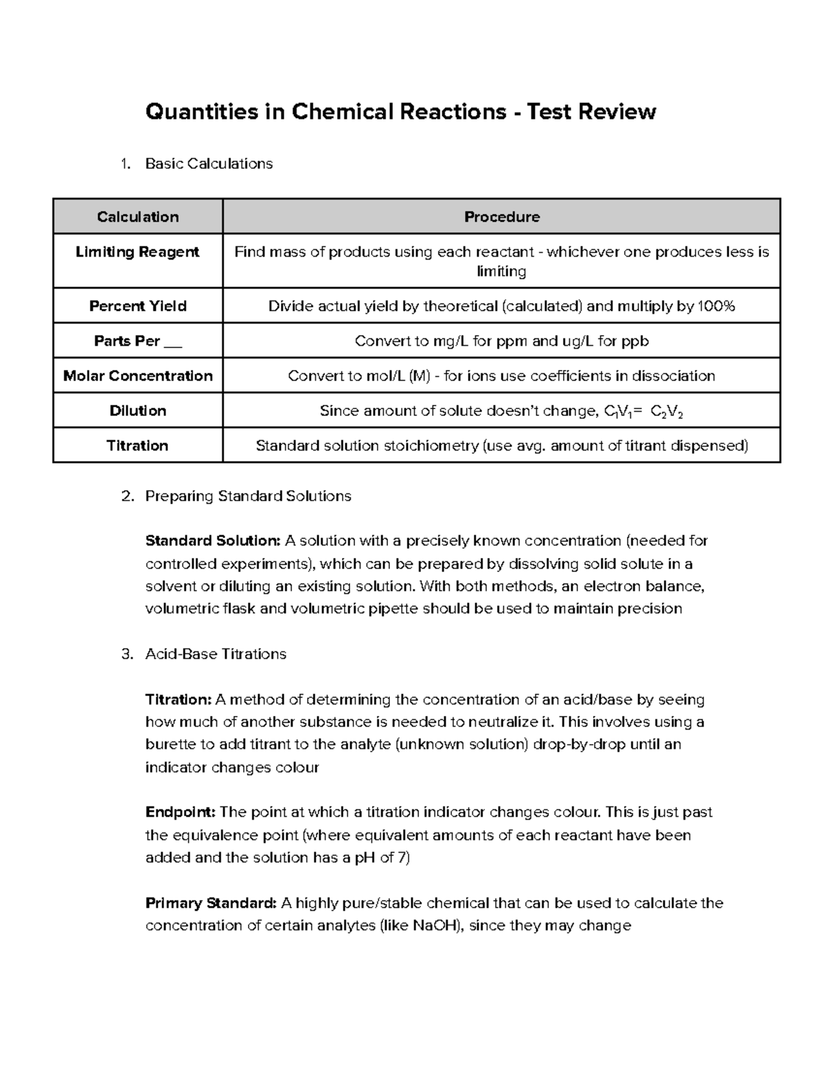Chemical Quantities Test Review - Quantities in Chemical Reactions ...
