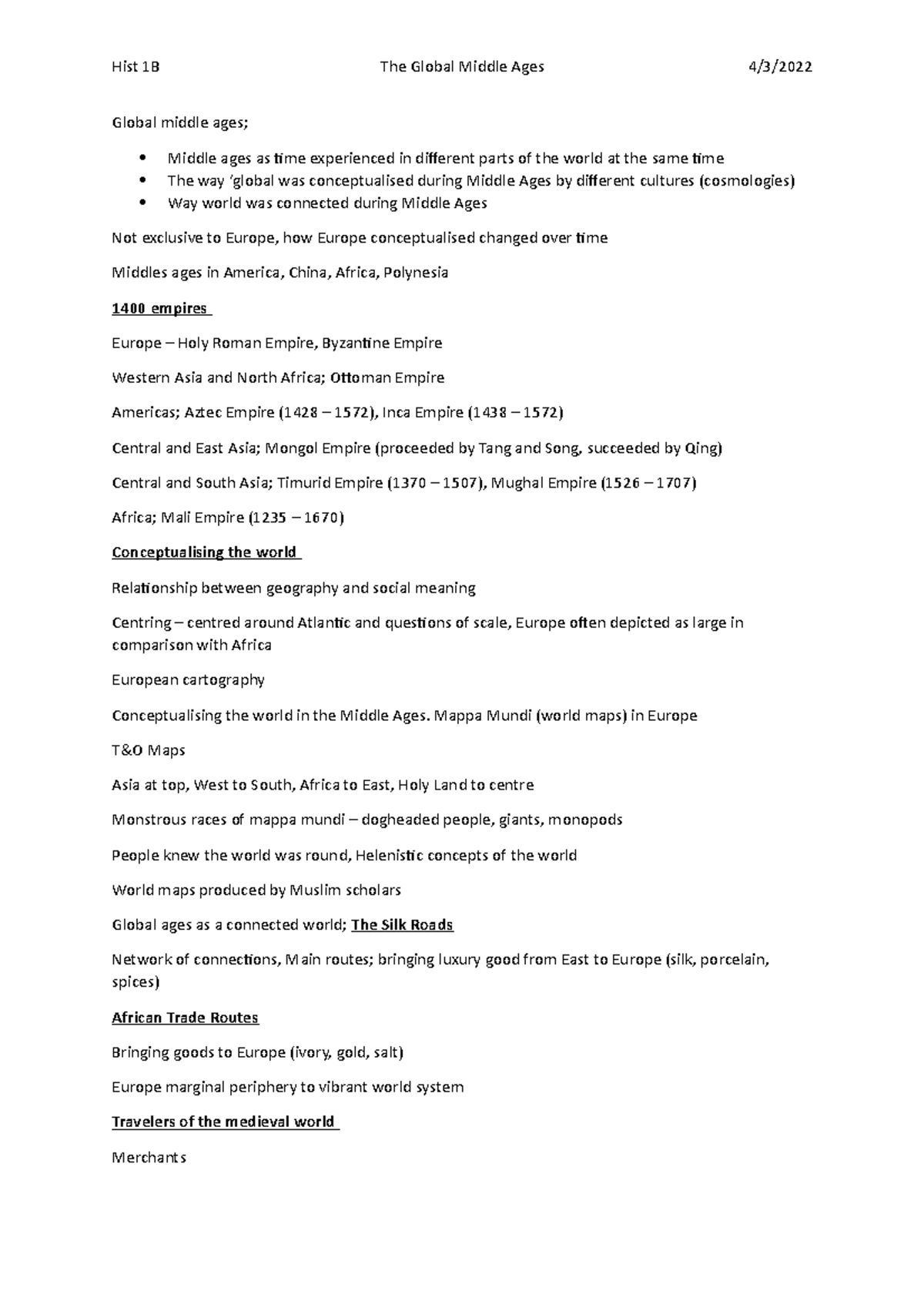 Global middle ages - Hist 1B The Global Middle Ages 4/3/ Global middle ...