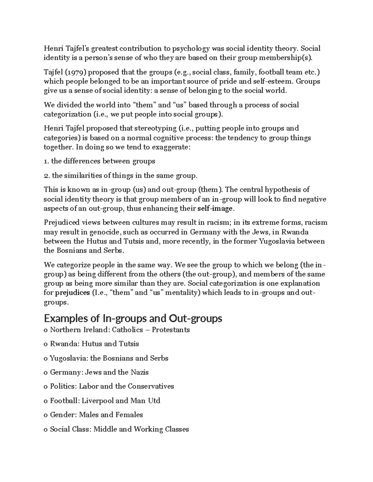 Social Identity Theory Notes - Henri Tajfel’s greatest contribution to ...