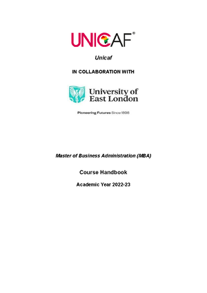Student Handbook - Unicaf IN COLLABORATION WITH Master of Business ...