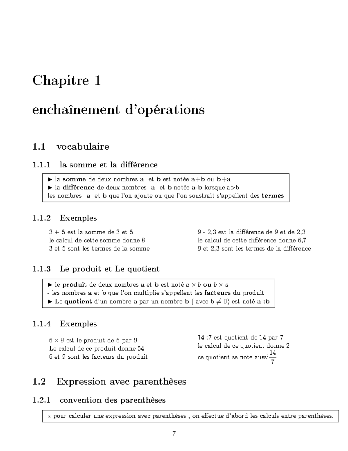 Cours Les operations sur les nombres decimaux 1college 2 - Chapitre 1 ...