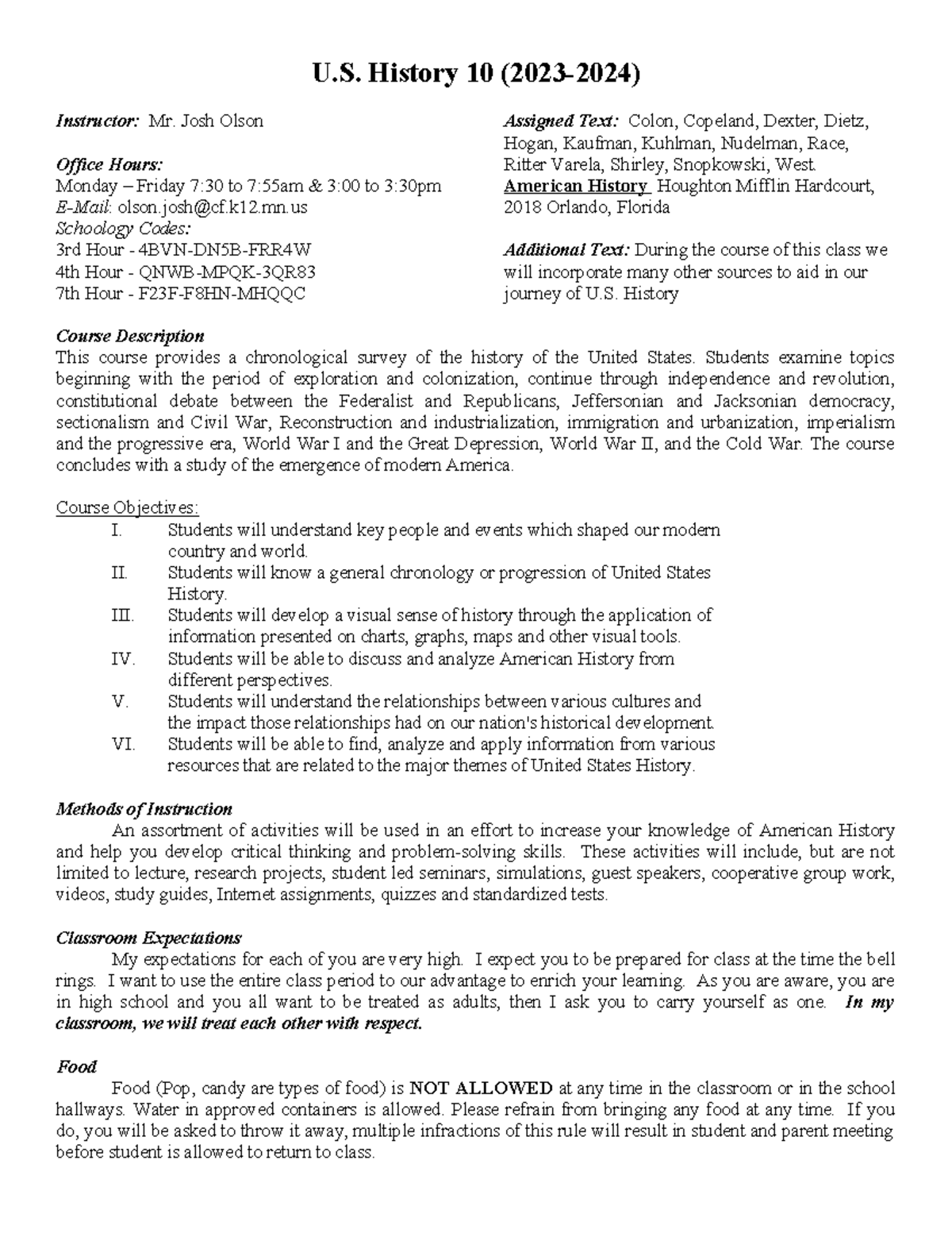 US History Syllabus 2023-2024 No Standards - U. History 10 (2023-2024 ...