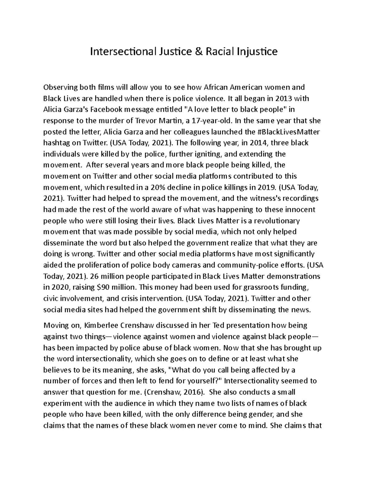 College writing Racial Justice - Intersectional Justice & Racial ...