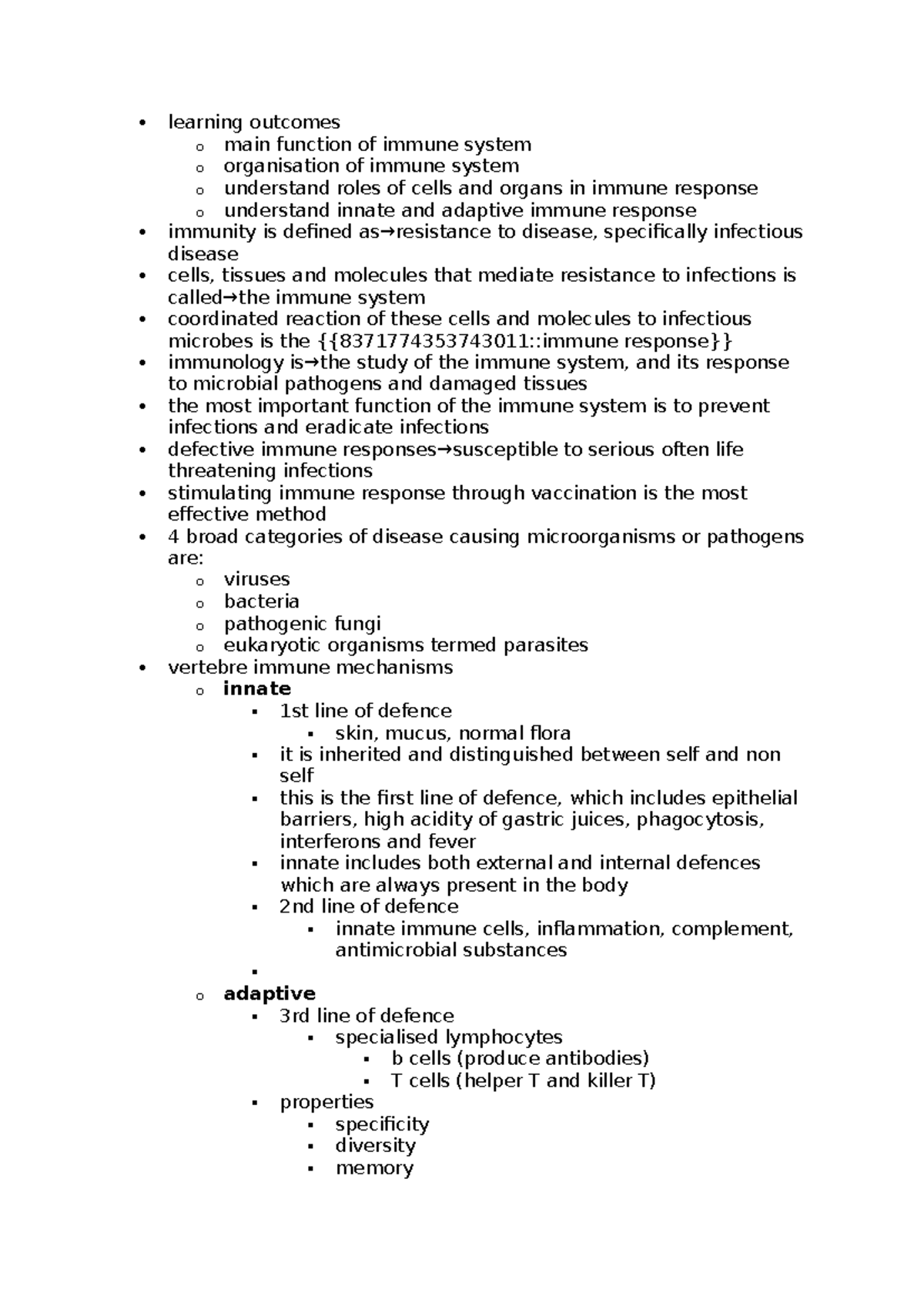 Week 1 immunology - learning outcomes o main function of immune system ...