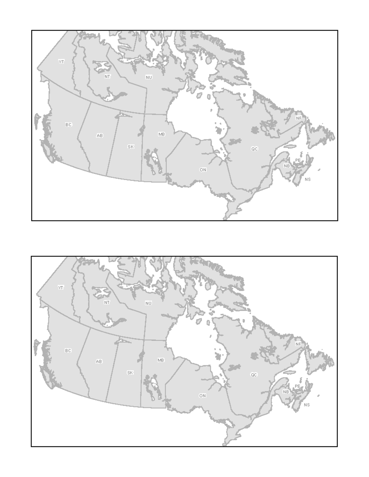 Lab7 Assign 3 Map of Canada - GEOG 260 - QC NT ON BC NU SK AB MB YT NF ...