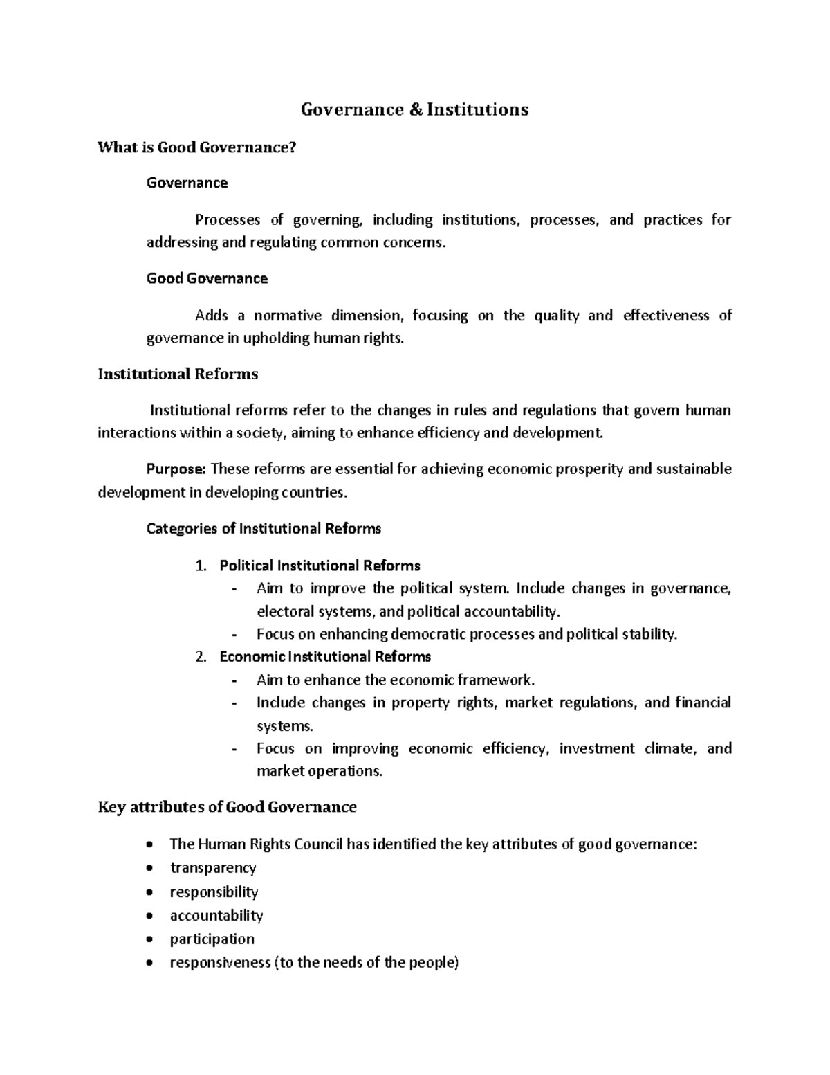 Governance-Institutions-Handouts - Governance & Institutions What is Good Governance? Governance ...