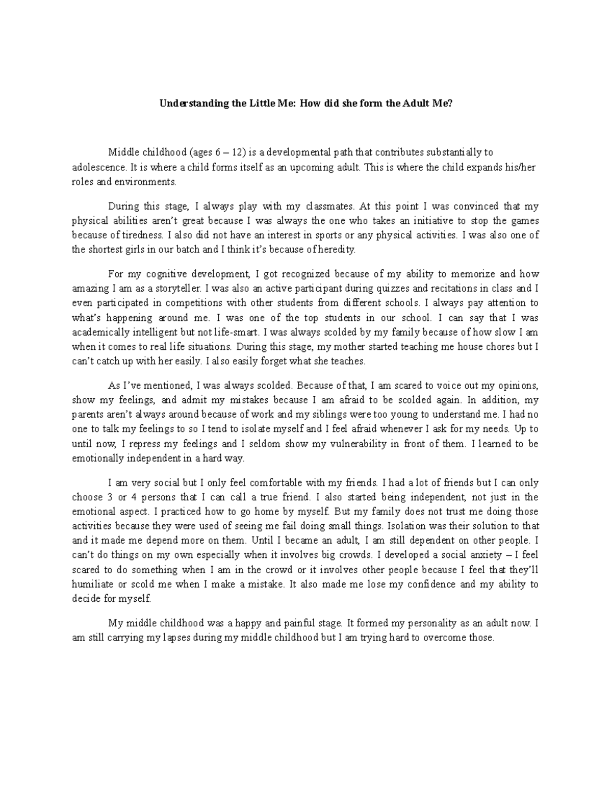 PSY 1 - lecture notes in psychology - Understanding the Little Me: How ...