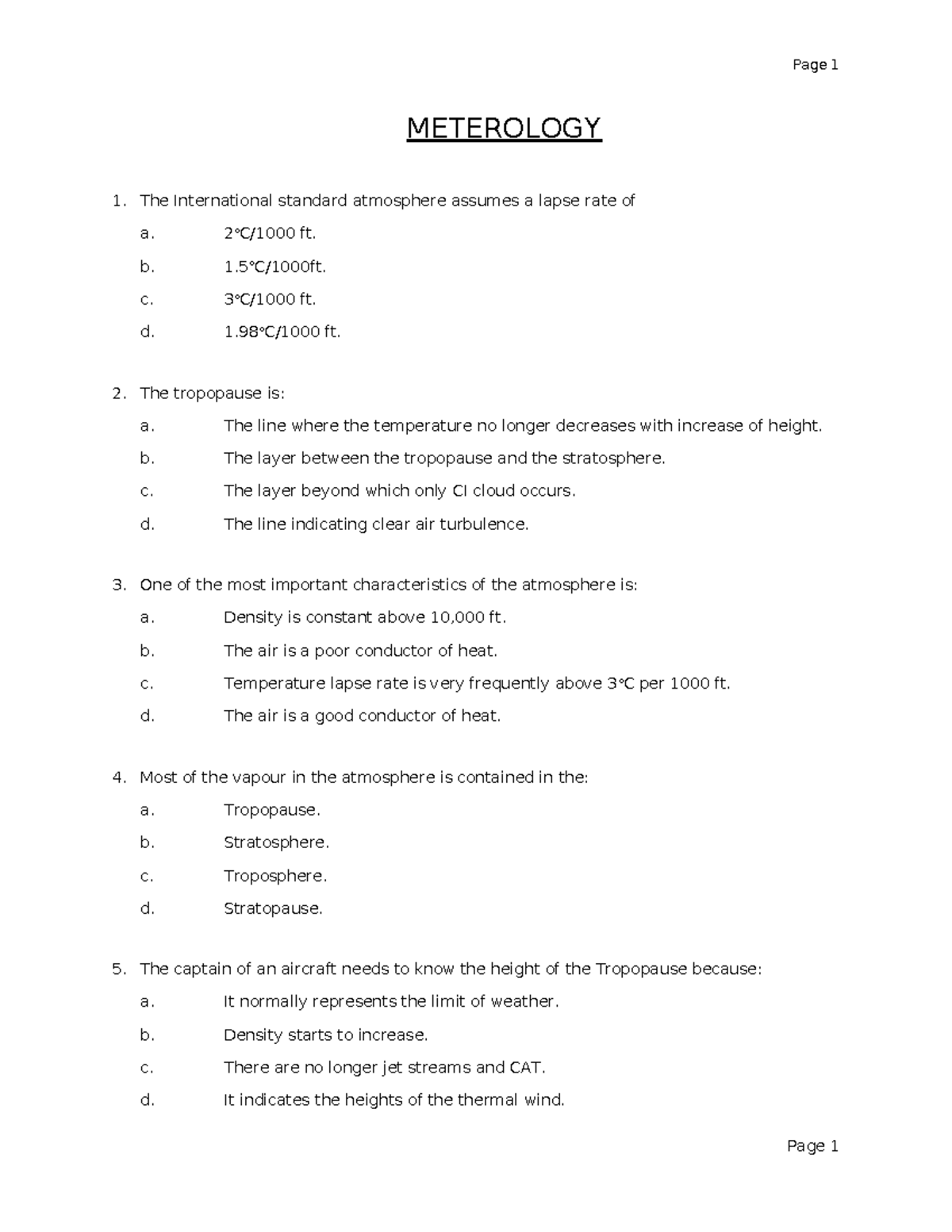 OMR Meterology JAA 009 - METEROLOGY 1. The International standard ...
