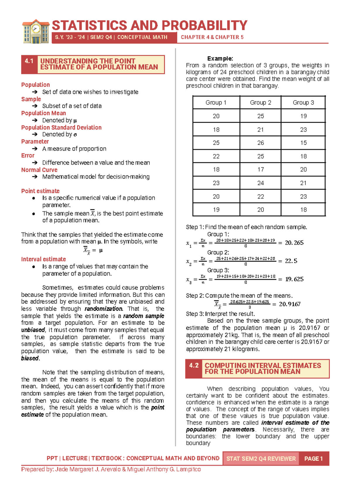 Statistics - none - S. ‘23 - ‘24 | SEM2 Q4 | CONCEPTUAL MATH CHAPTER 4 & CHAPTER 5 4 - Studocu