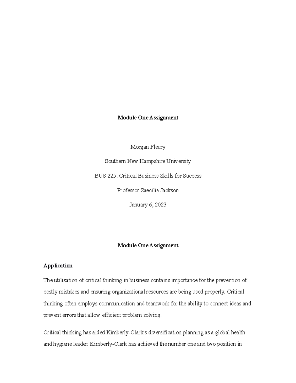 BUS225 Module One Assignment - Module One Assignment Morgan Fleury ...