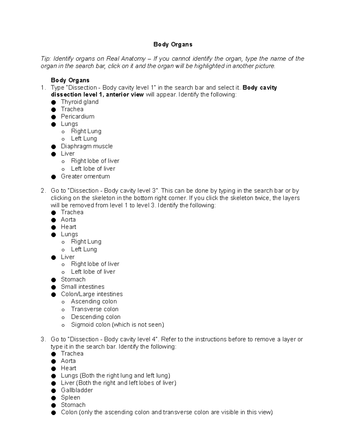 Real Anatomy Lab Guide Body Organs (2)-1 - Body Organs Tip: Identify ...