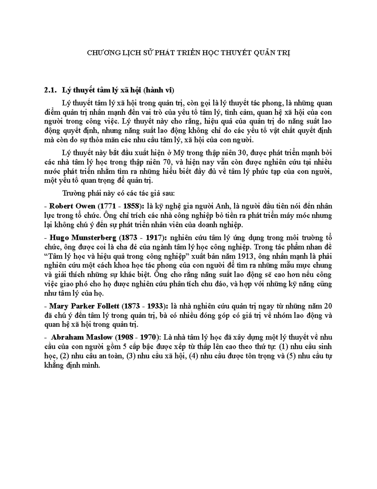 CHƯƠNG LỊCH SỬ PHÁT TRIỂN HỌC THUYẾT QUẢN TRỊ - CHƯƠNG LỊCH SỬ PHÁT ...