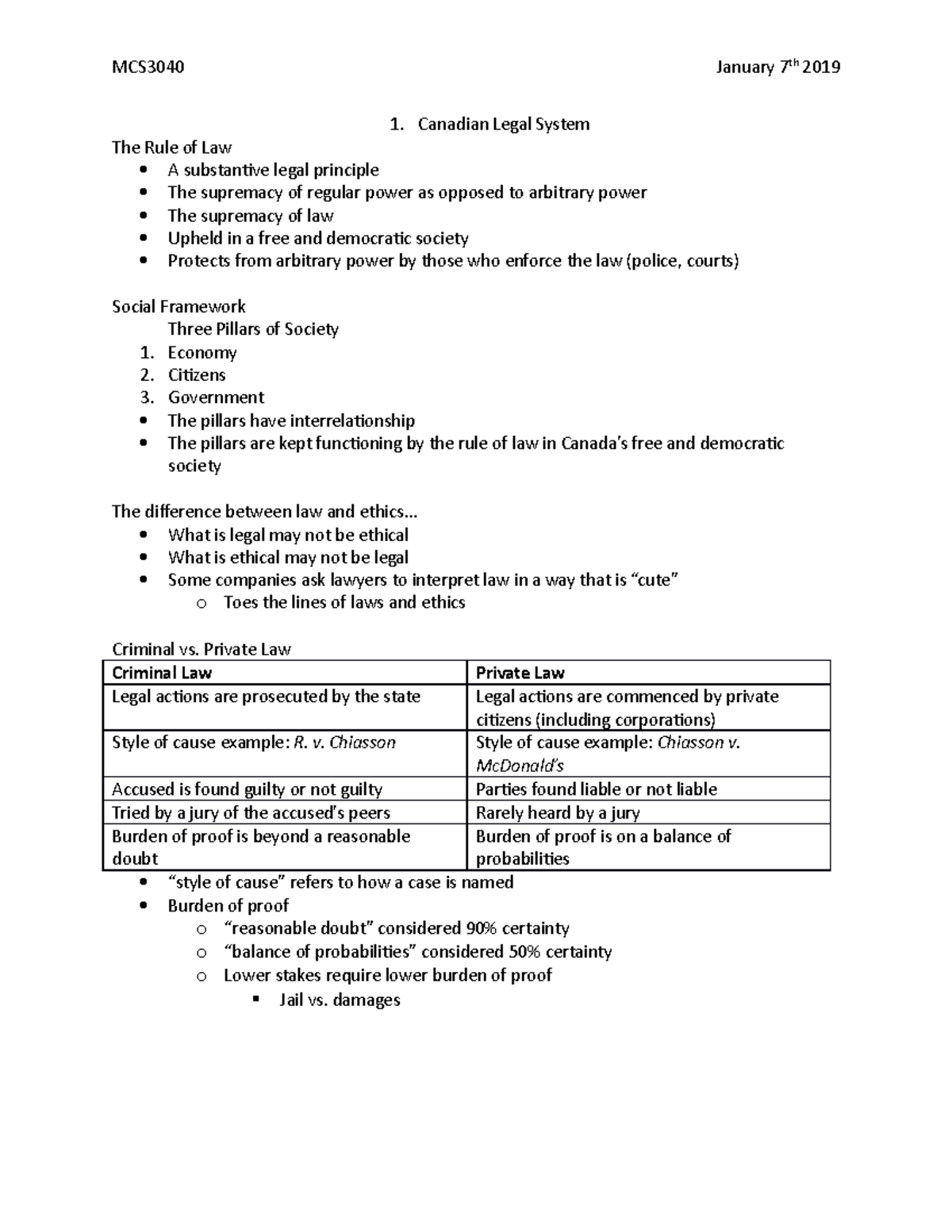 1. Canadian Legal System - Canadian Legal System The Rule of Law A ...