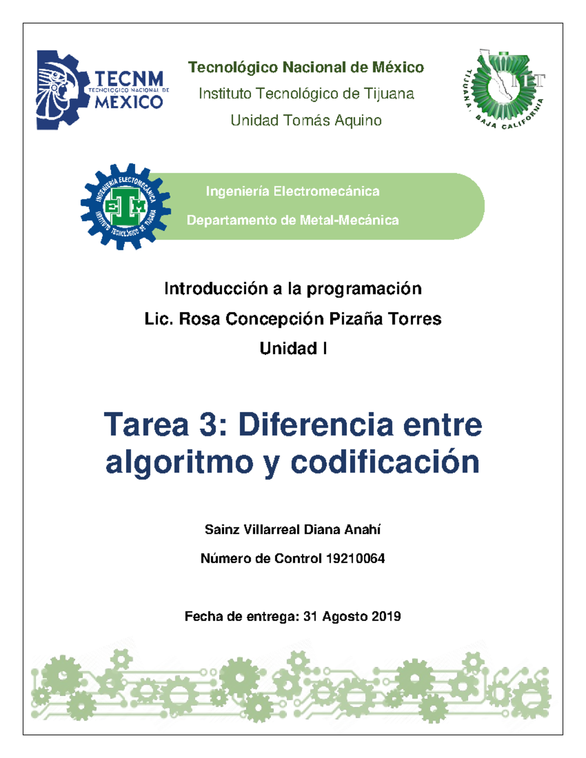 Diferencia entre algoritmo y codificación - Tarea - Ingeniería ...