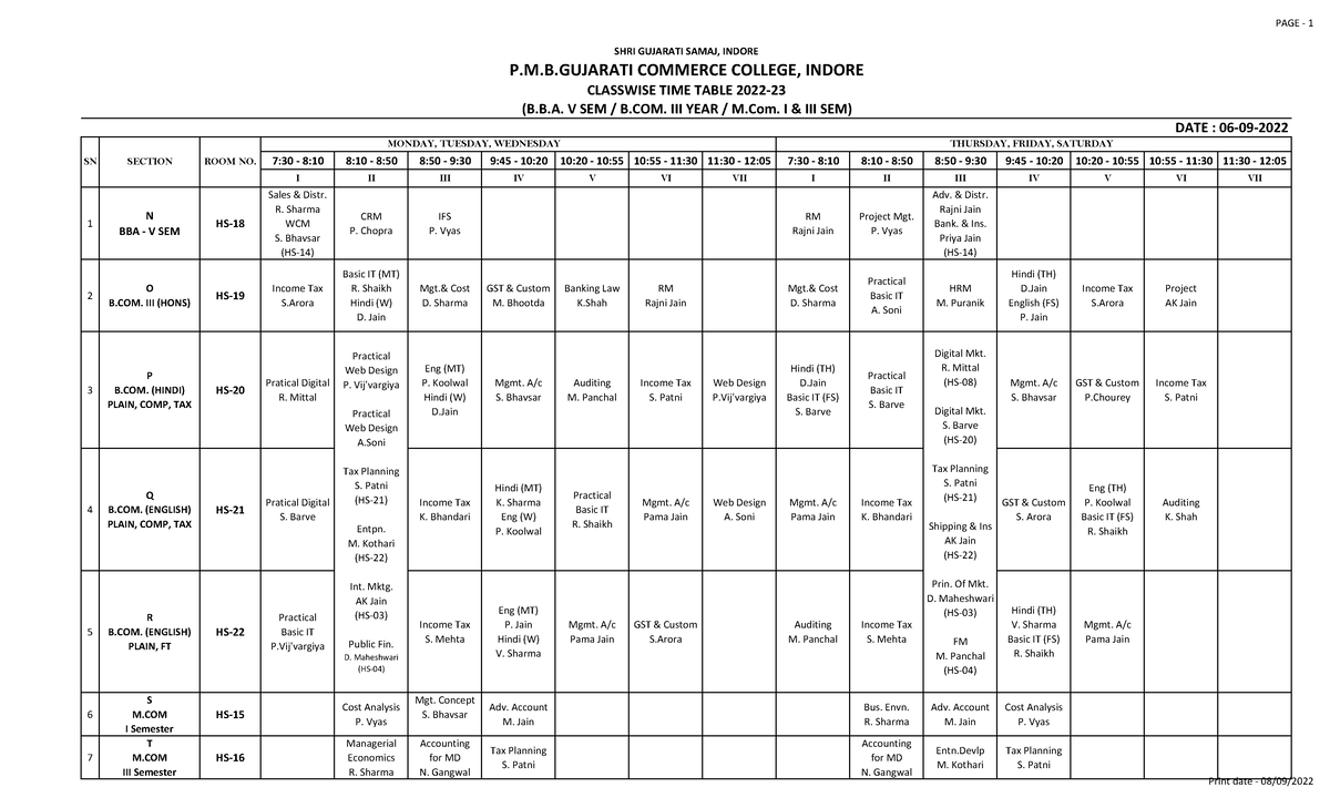 III Year 08-09-2022 - Bcom - PAGE - 1 7:30 - 8:10 8:10 - 8:50 8:50 - 9: ...