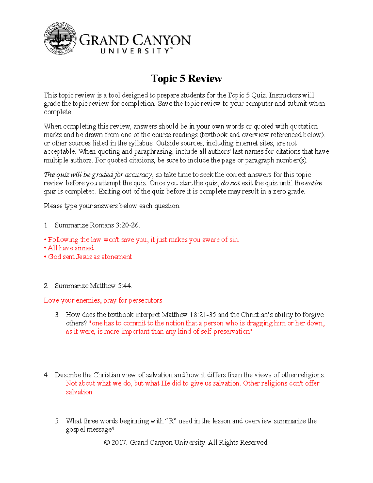 Topic 5 Review assignment - Topic 5 Review This topic review is a tool ...