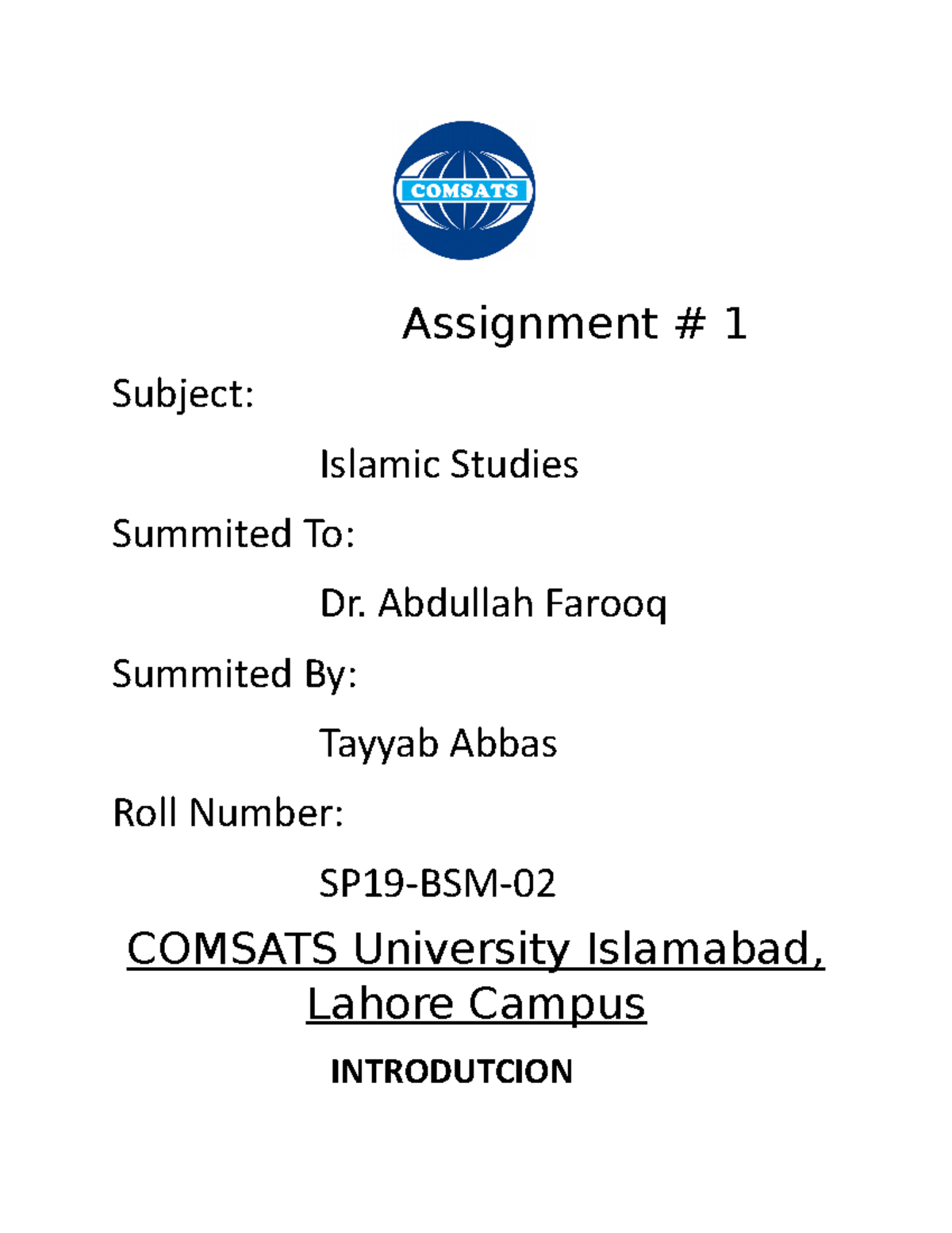 Assignment # 1 (Exestence of God) - Assignment # 1 Subject: Islamic ...