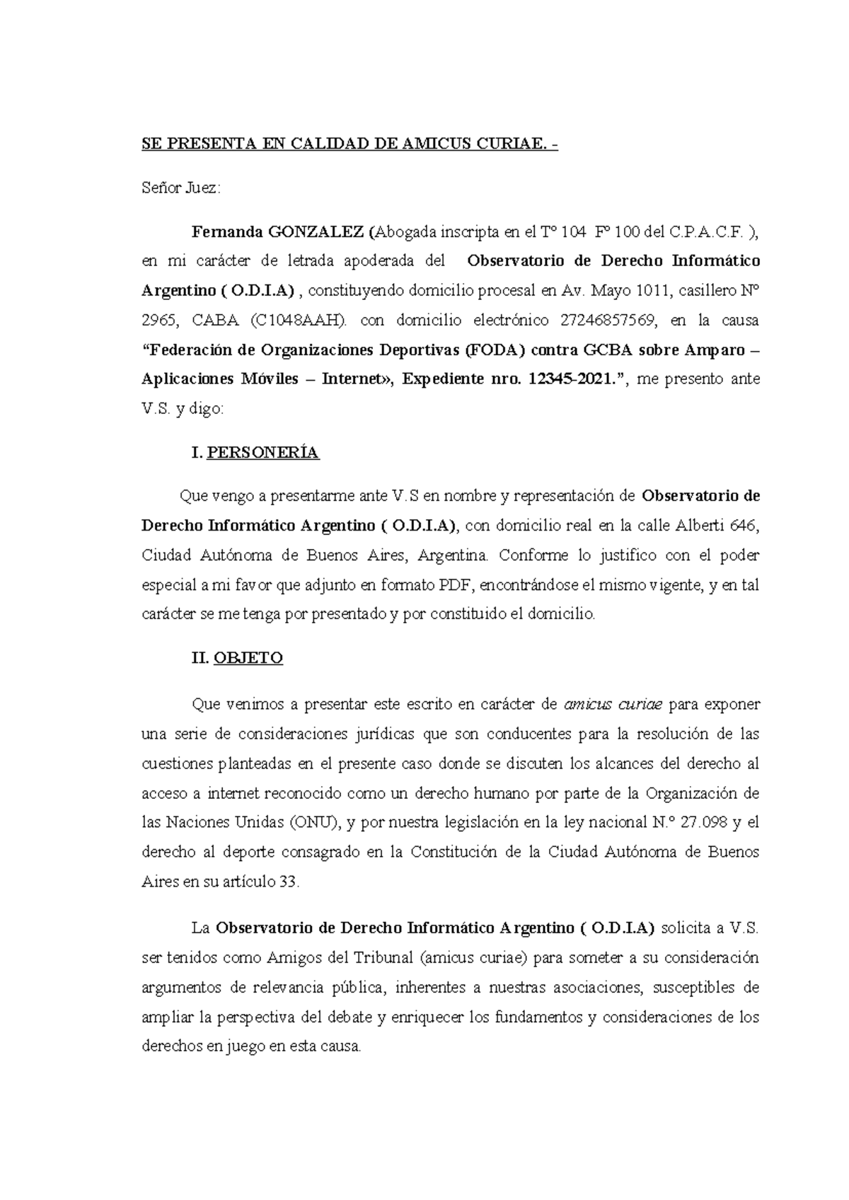 Amicus Curiae - trabajo practico - SE PRESENTA EN CALIDAD DE AMICUS ...