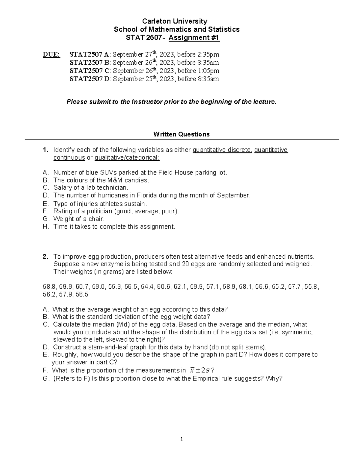 Assign 1 - 1 Carleton University School of Mathematics and Statistics ...