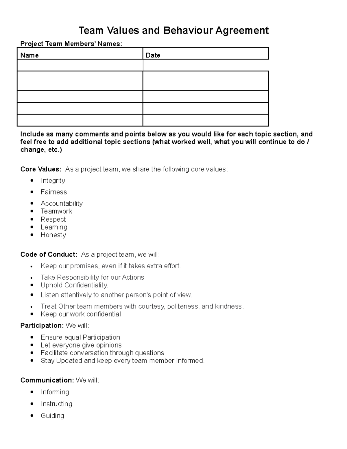 HRM8370 - Capstone (1 & 11) - Team Values and Behaviour Agreement ...