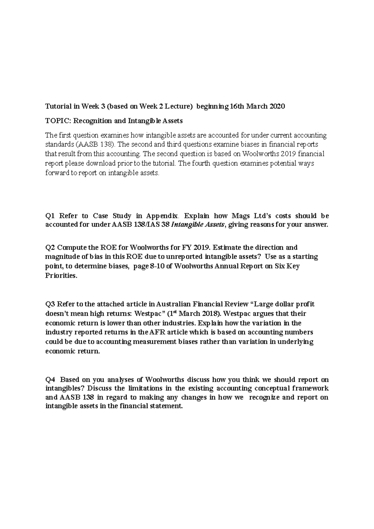 Week3 Tutorial Questions Recognition - Tutorial in Week 3 (based on ...