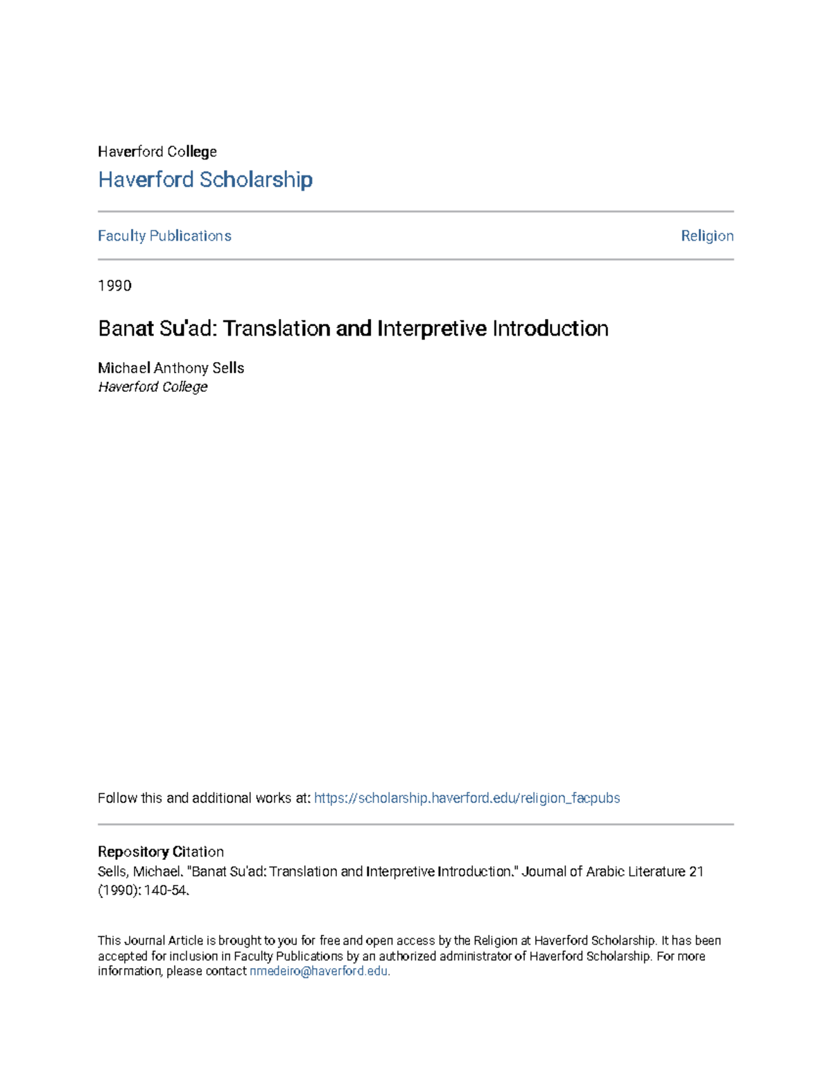 Banat Suad Translation and Interpretive Introduction - Haverford ...