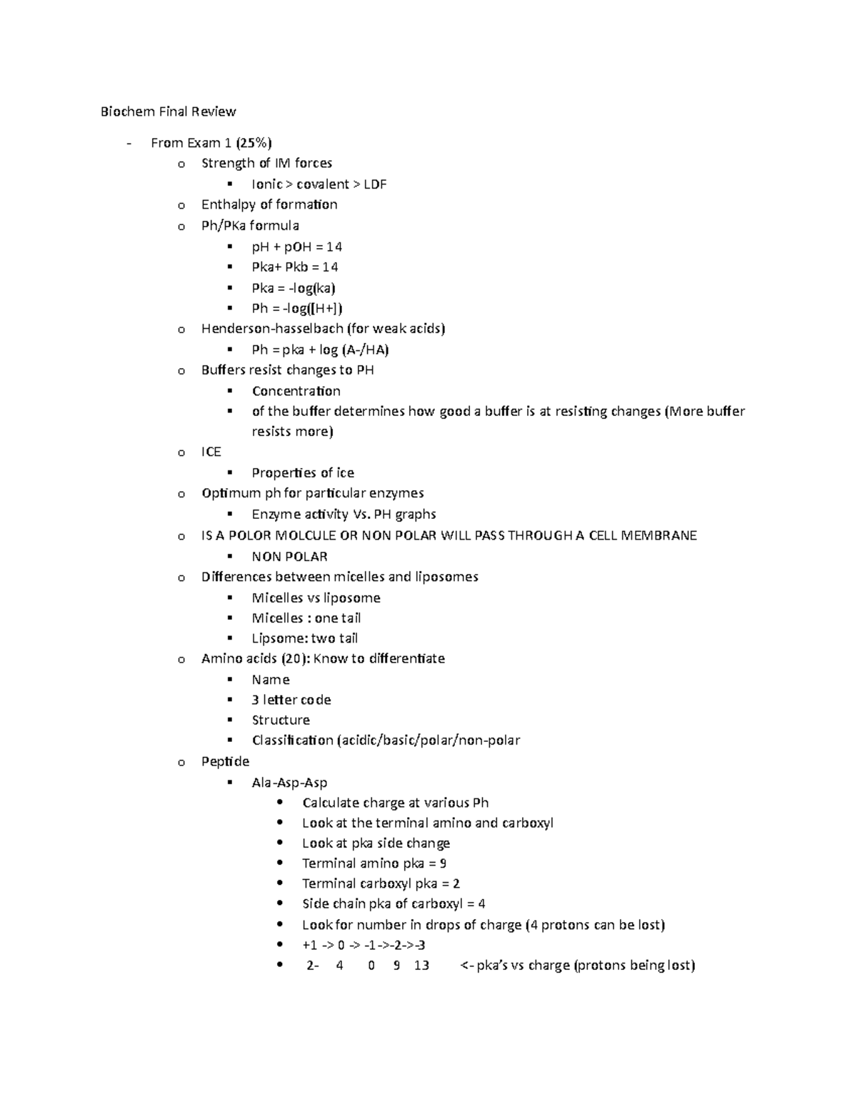 Biochem final rev-TOPICS YOU MUST KNOW - Biochem Final Review - From ...