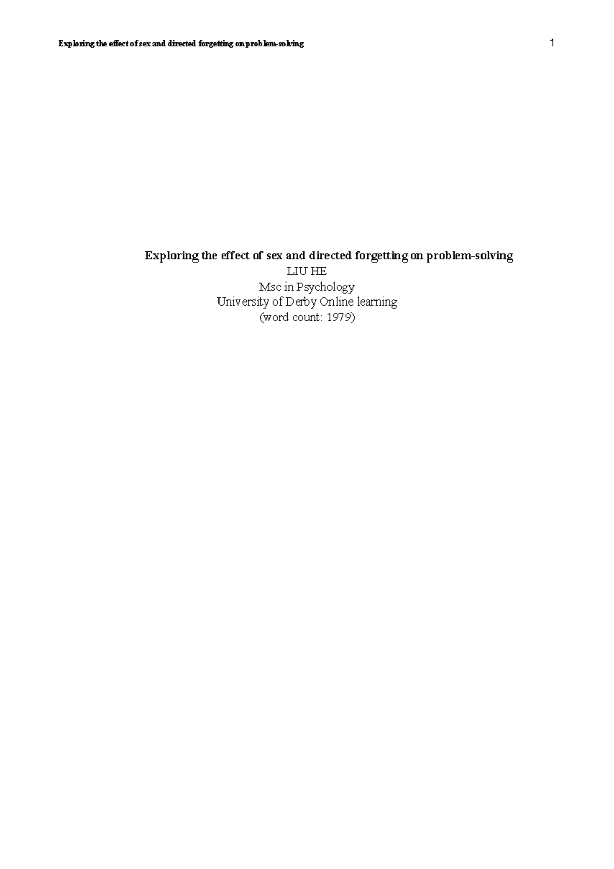 Exploring The Effect Of Sex And Directed Forgetting On Problem Solving Quantitative Analysis