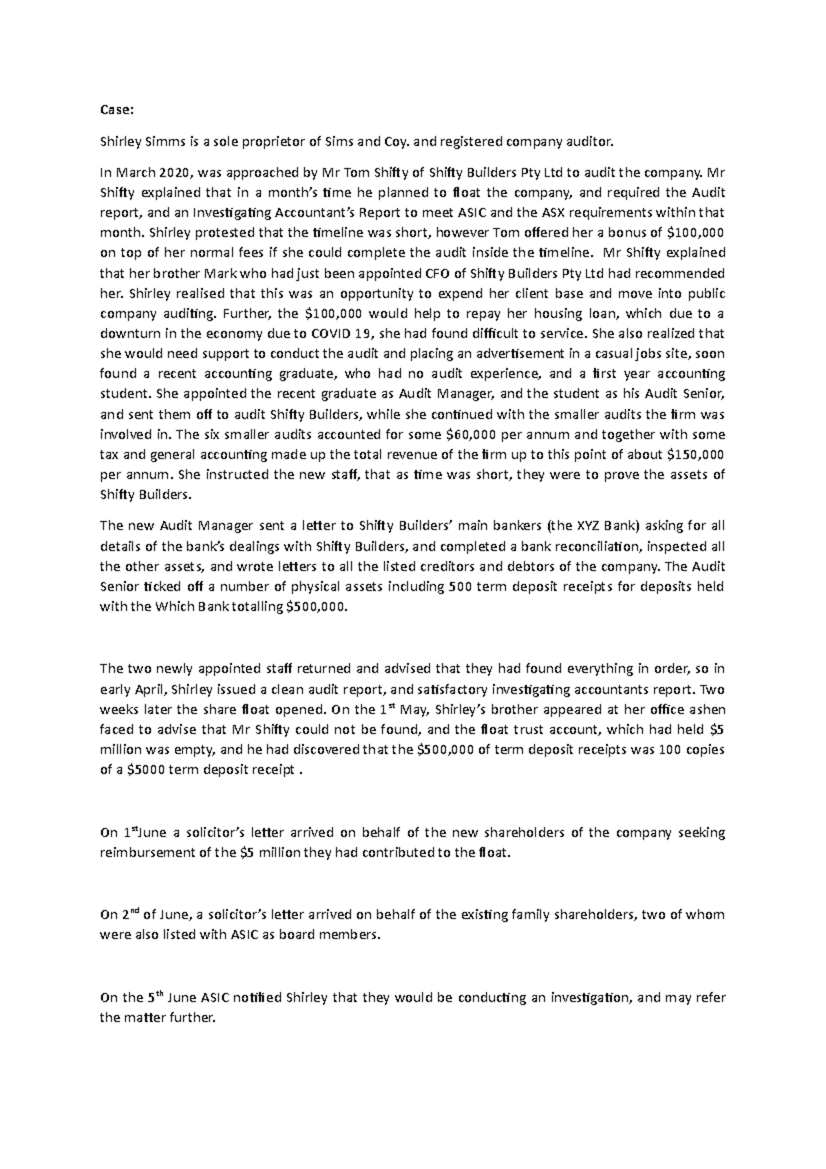 Auditing Final File - A case study about Auditor Responsibility. - Case ...